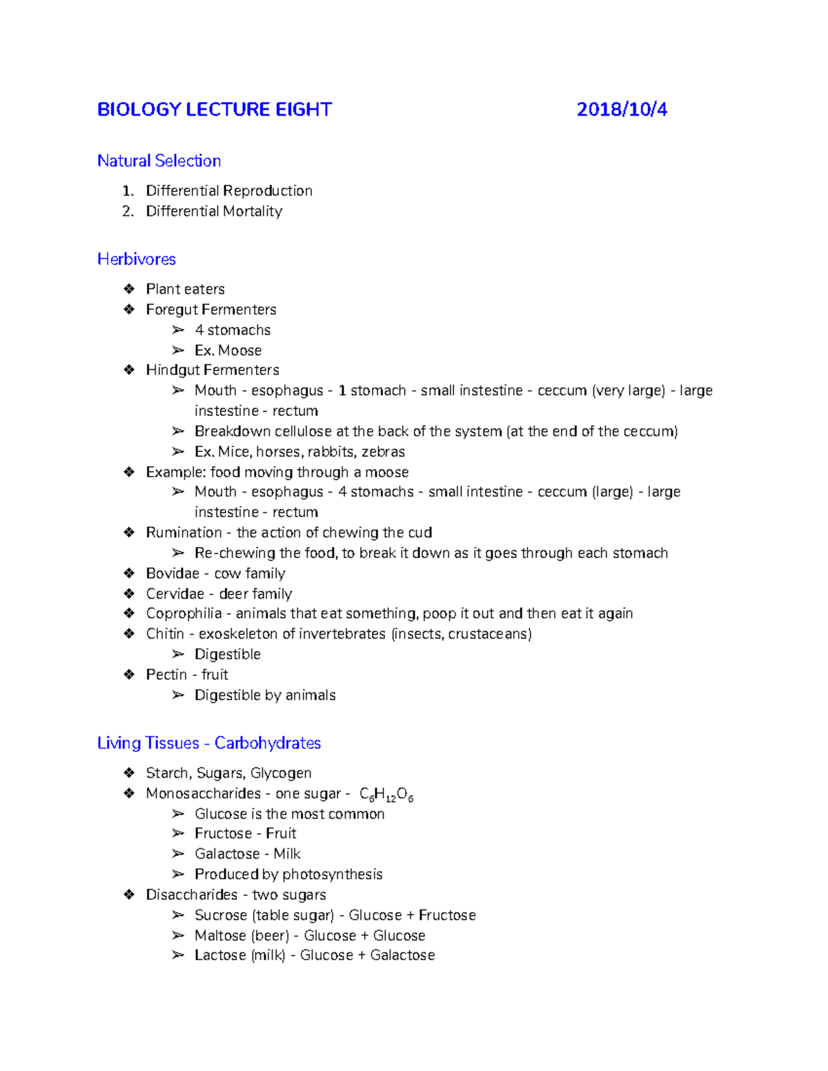 Biology notes 8 - BIOLOGY LECTURE EIGHT 2018/10/ Natural Selection ...