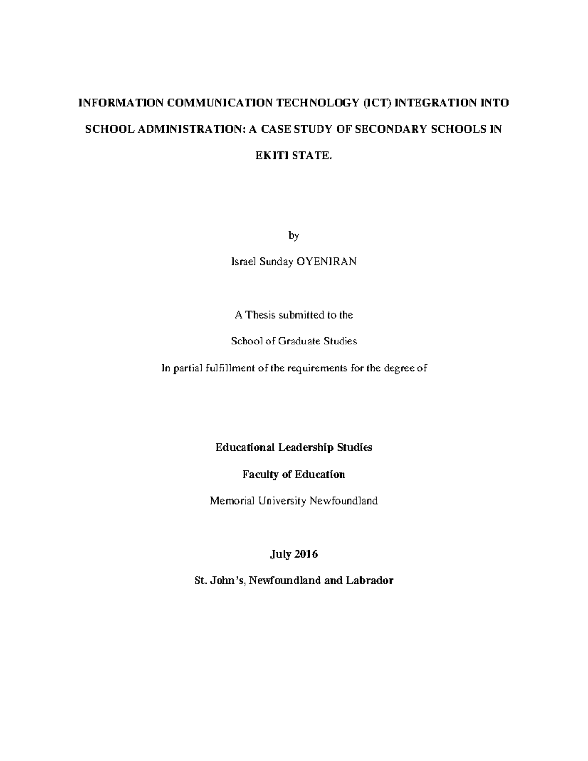 Thesis - nice paper - INFORMATION COMMUNICATION TECHNOLOGY (ICT) INTEGRATION INTO SCHOOL - Studocu