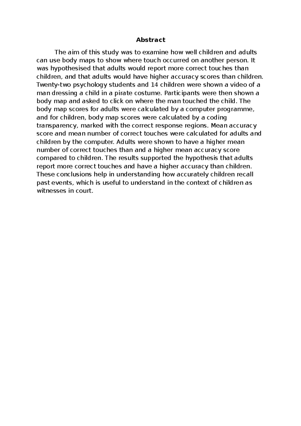 Abstract for lab- Children as witnesses - Abstract The aim of this ...