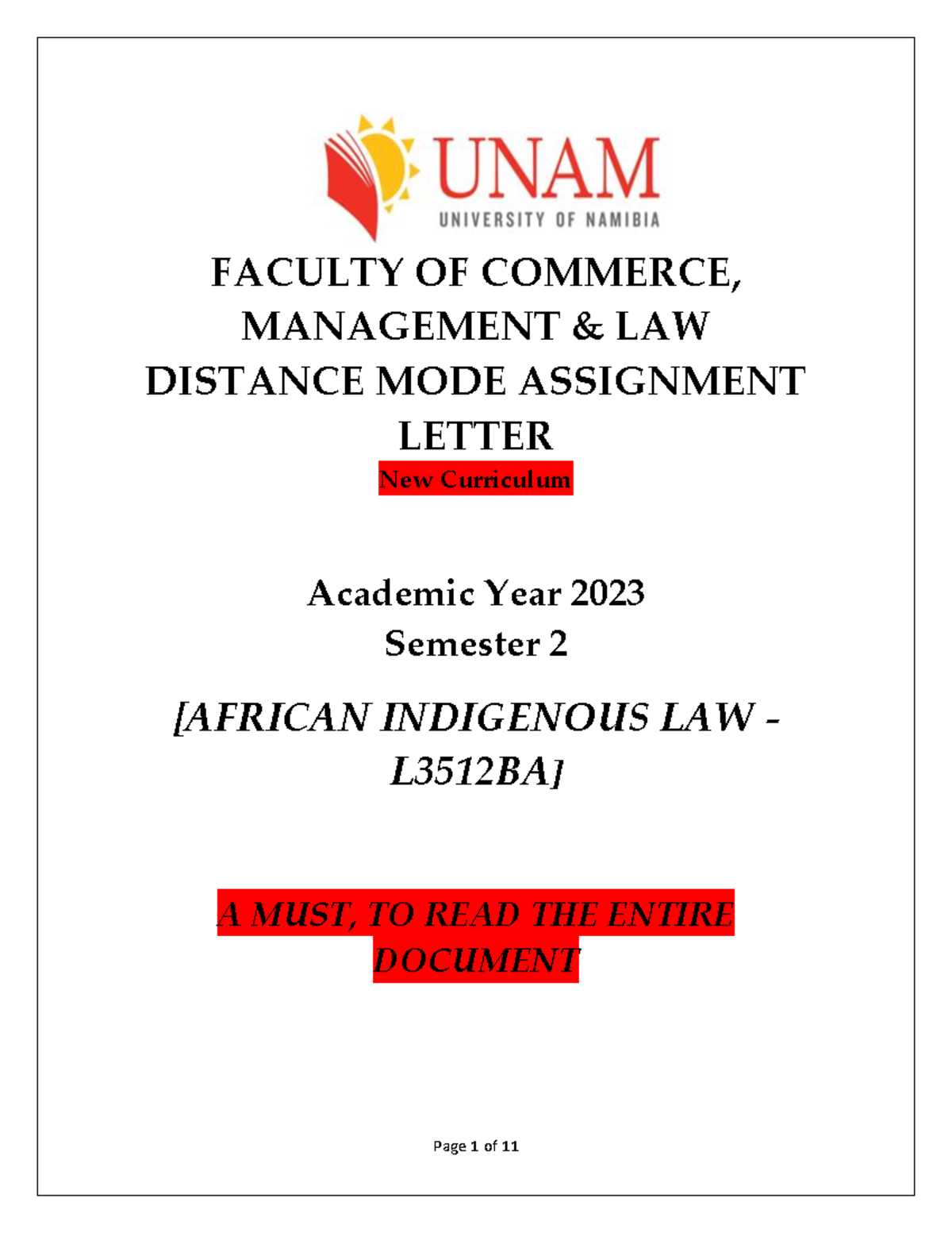 Assignment 1 and 2 - law - Customary law - UNAM - Studocu