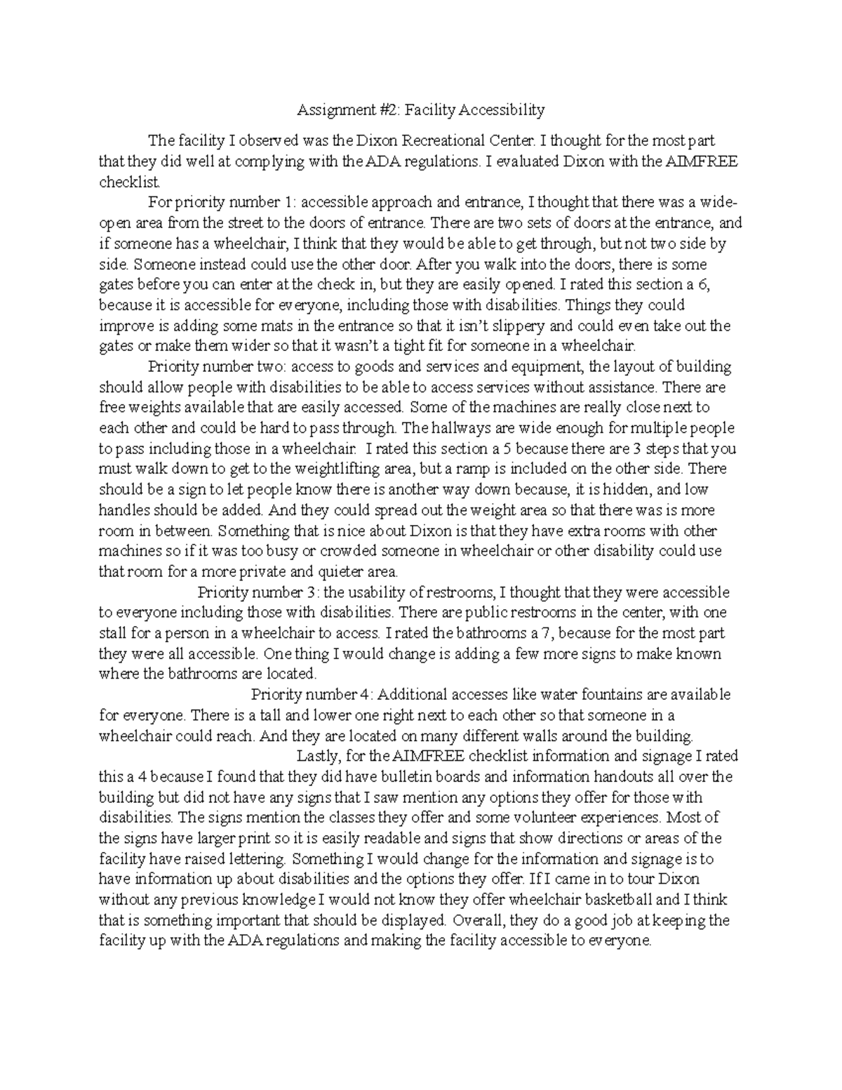 Facility accessibility - Assignment #2: Facility Accessibility The ...