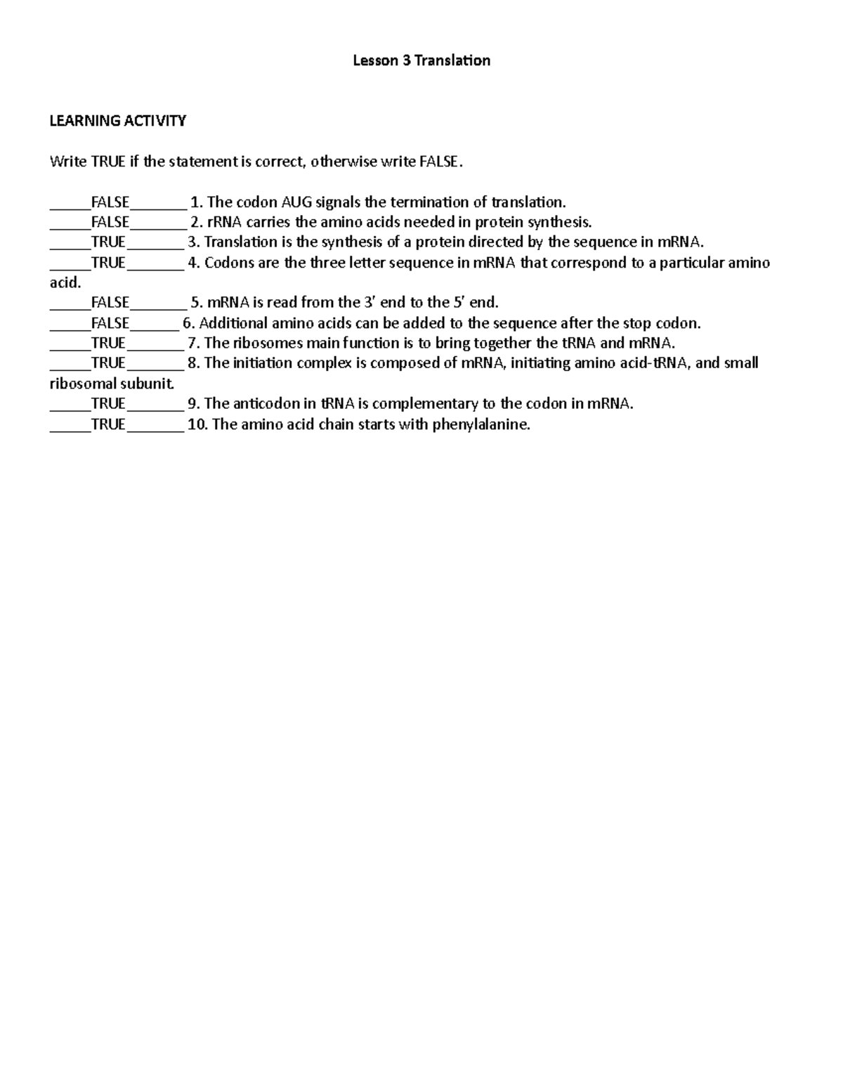 Activity 3 Translation - Lesson 3 Translation LEARNING ACTIVITY Write ...