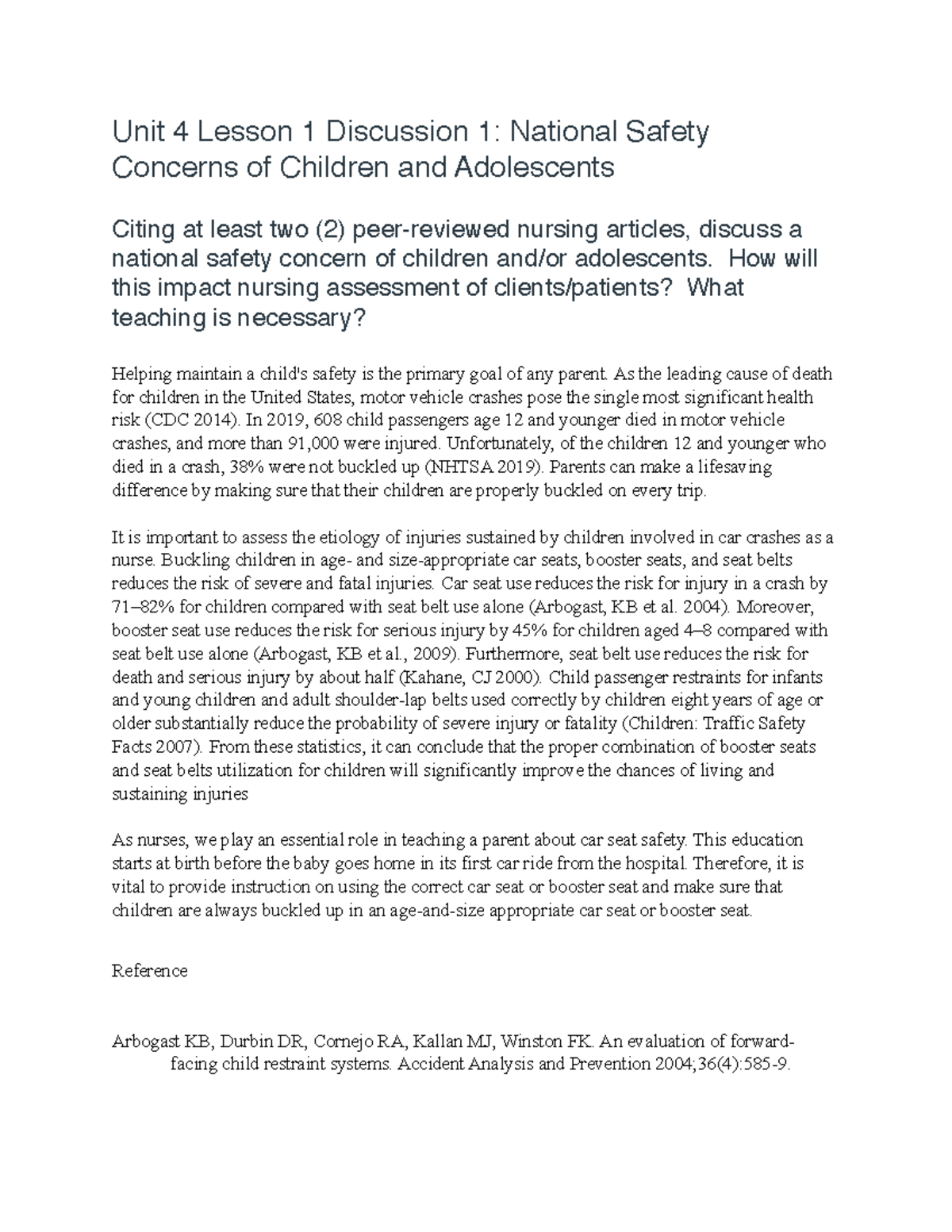 NUR3069 National Safety concerns of children - Unit 4 Lesson 1 ...