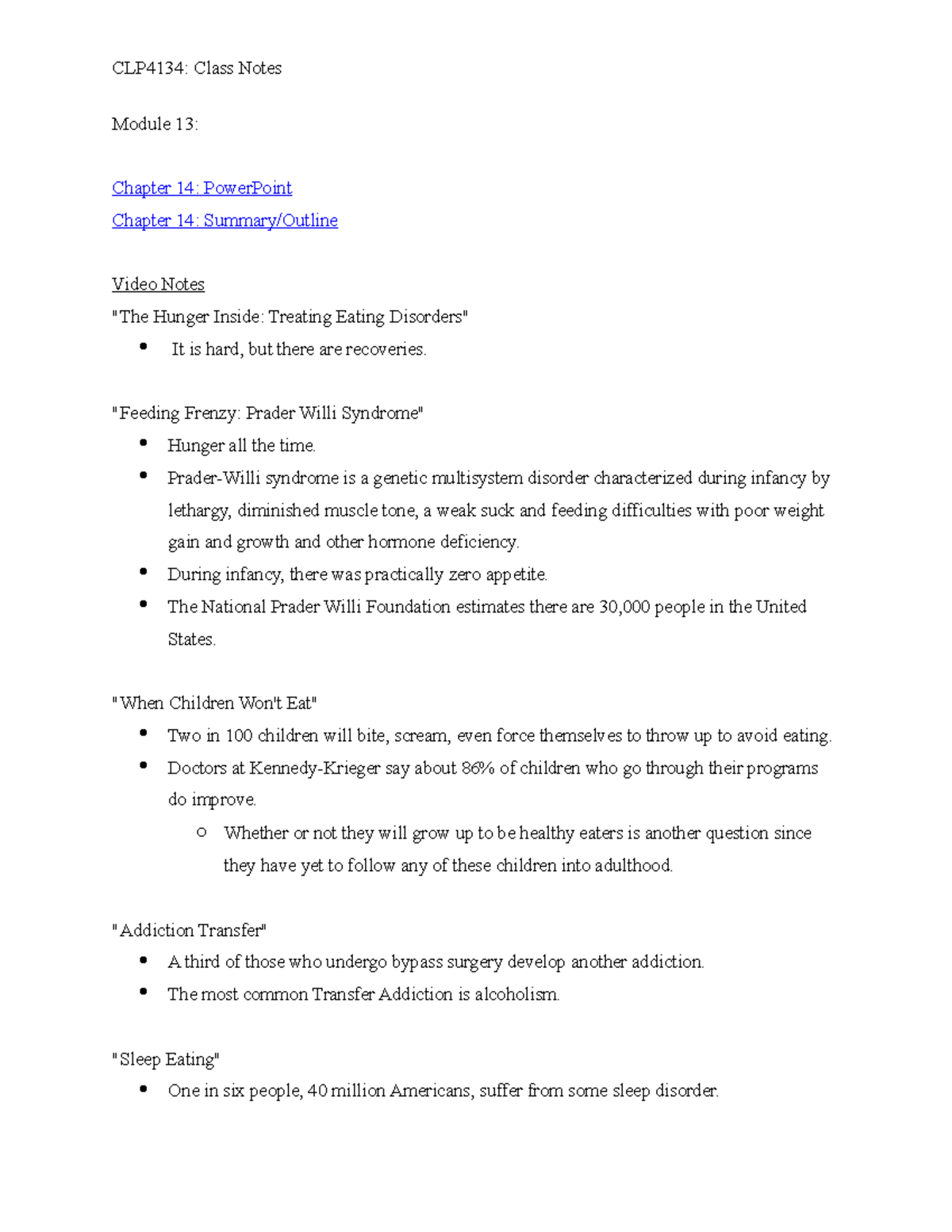 CLP4134-Module 13Notes - CLP4134: Class Notes Module 13: Chapter 14 ...