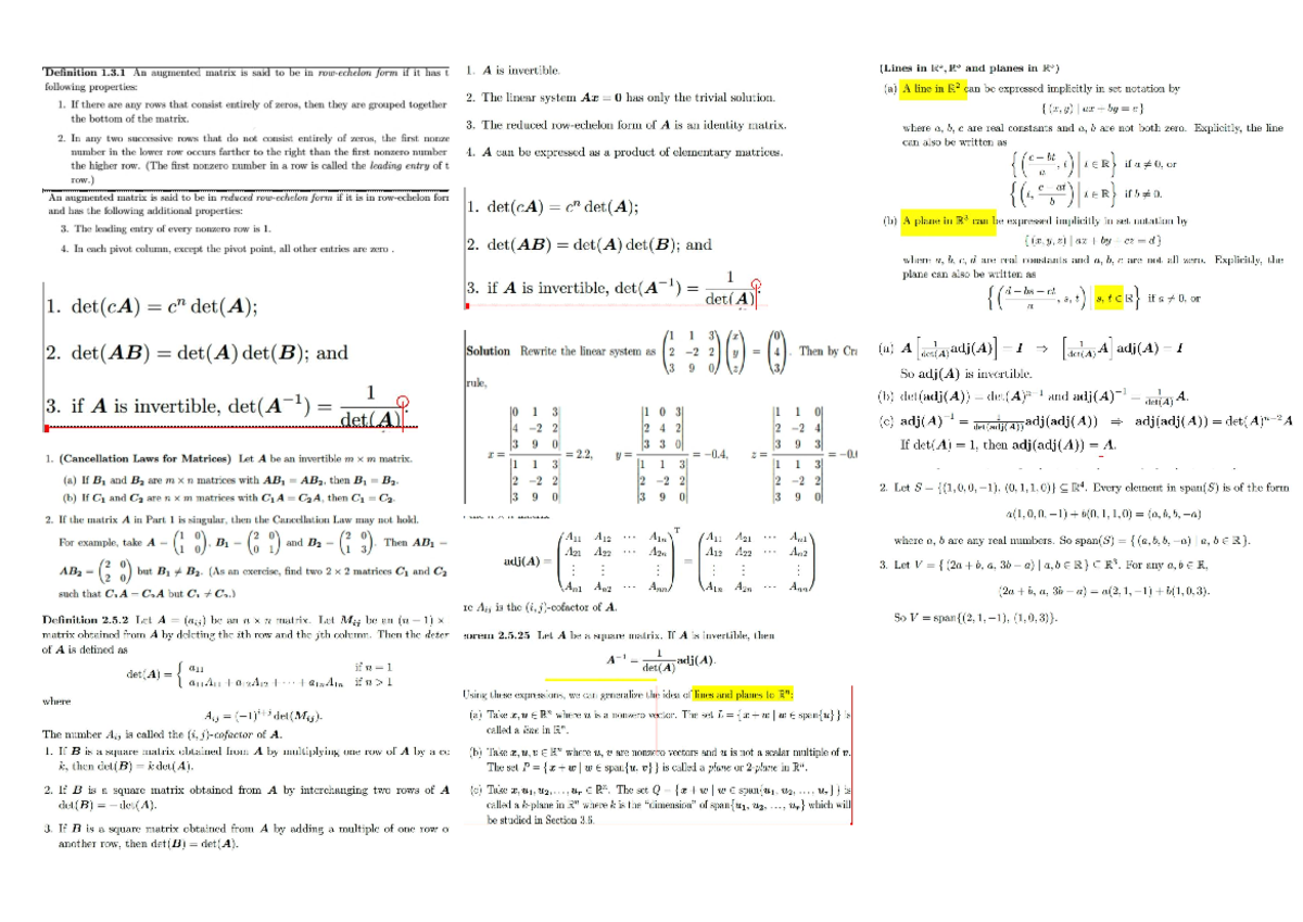 MA2001 Midterm cheatsheet - Definition 1.3 An augmented matrix is said to be in form if it has 1 ...