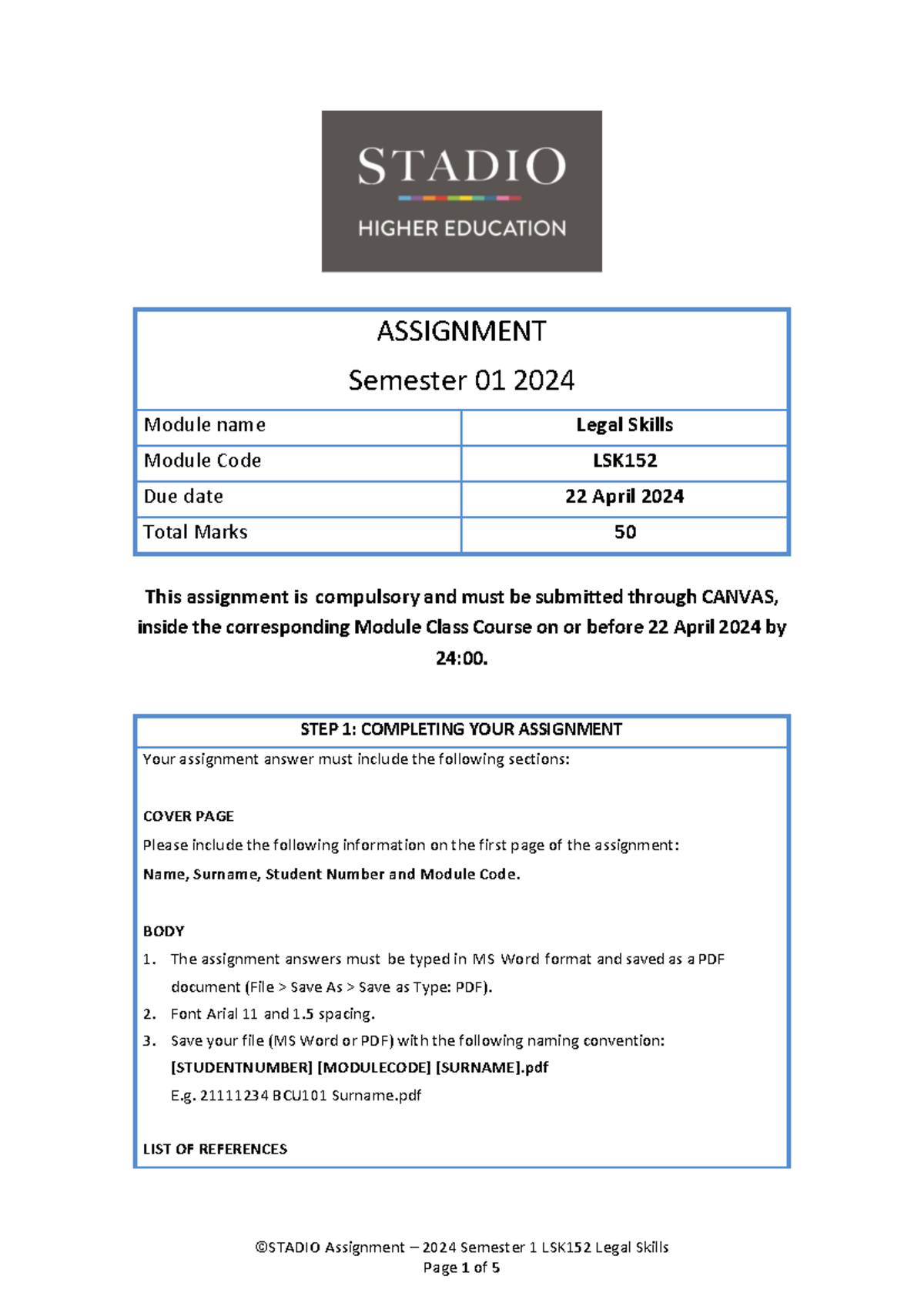 LSK152+Assignment+semester+01+2024+final - ©STADIO Assignment – 2024 ...