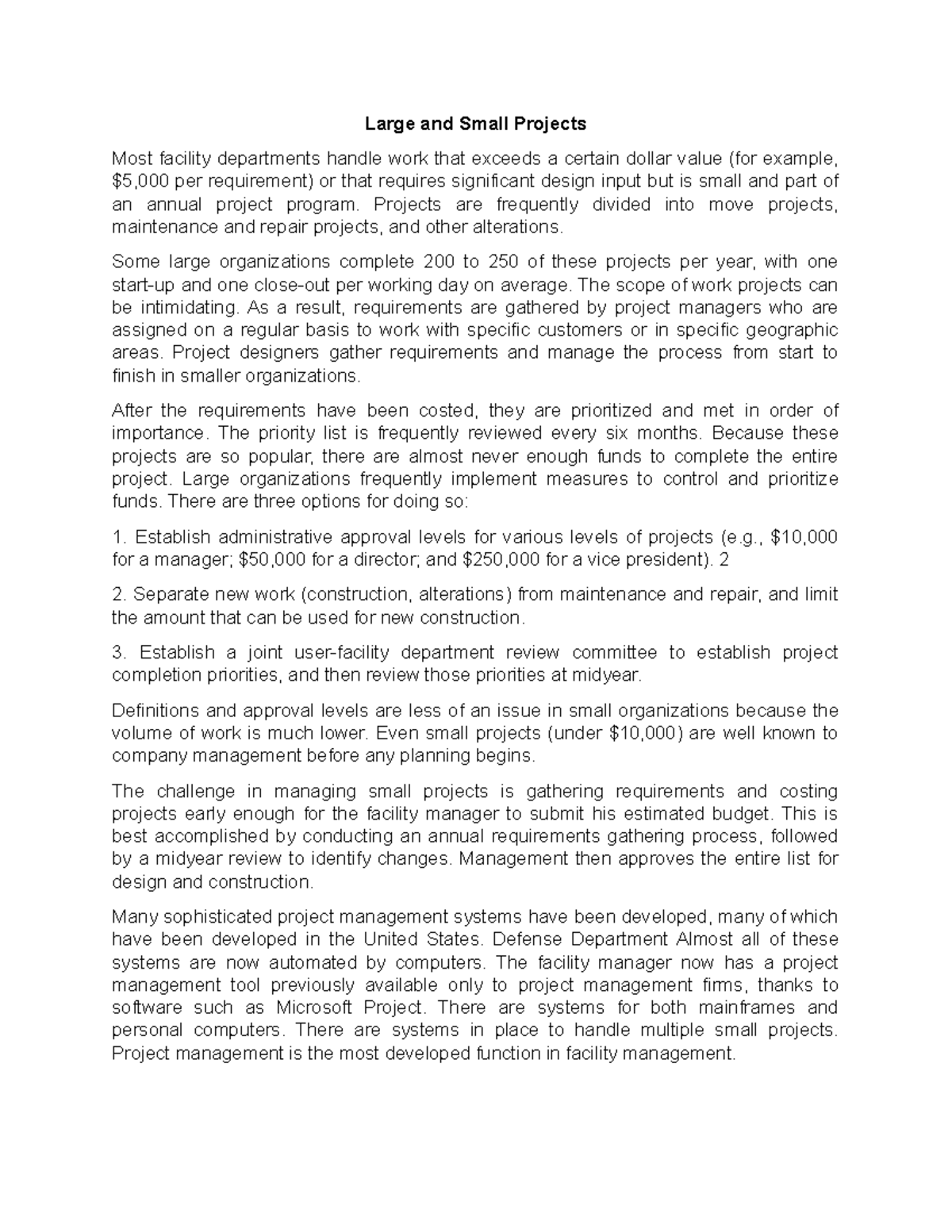 Lesson 20 Large and Small Projects - Large and Small Projects Most ...