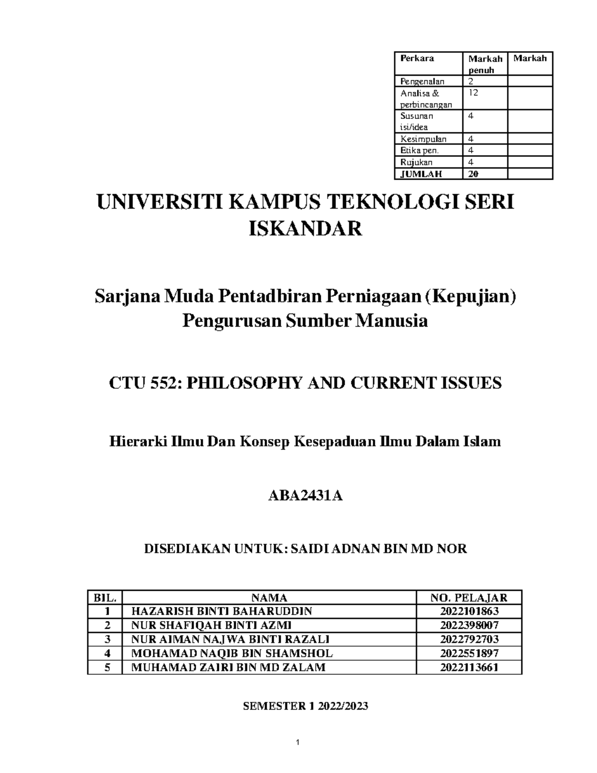 CTU Group Assignment Original Final-EDIT - Copy - Perkara Markah penuh ...