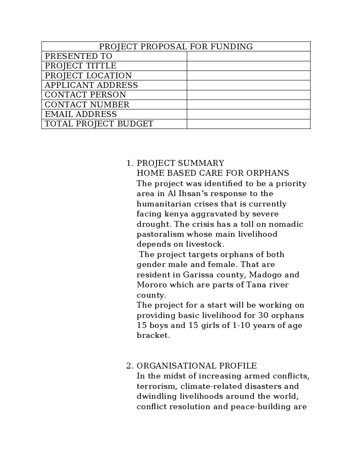Project Proposal FOR Funding - PROJECT PROPOSAL FOR FUNDING PRESENTED ...