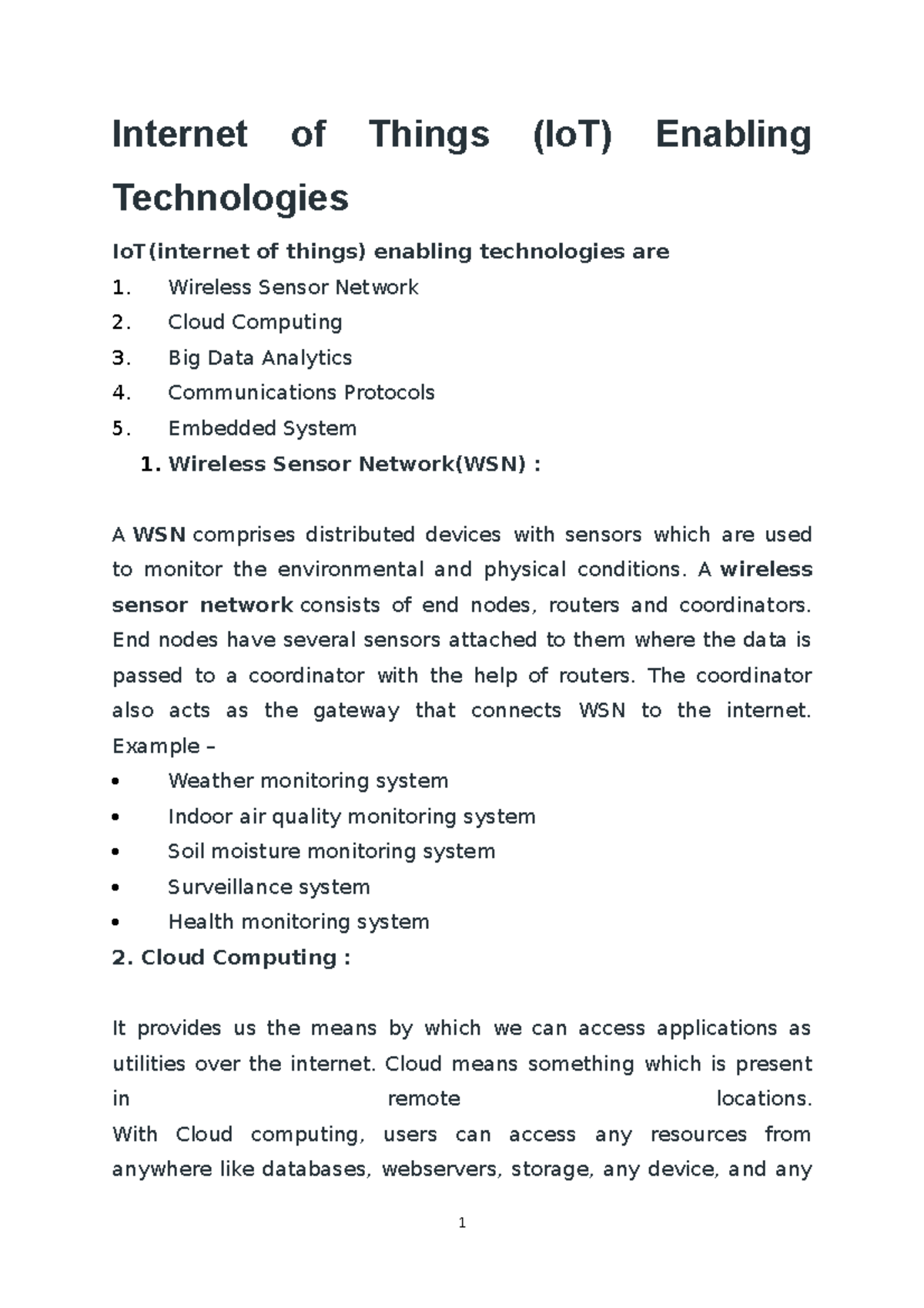 Internet of Things - Online Data Storage : Cloud computing allows storing data like files ...