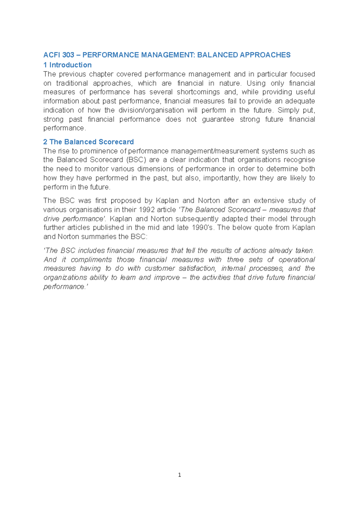 ACFI 303 workbook chapter v1 2022 - ACFI 303 – PERFORMANCE MANAGEMENT ...