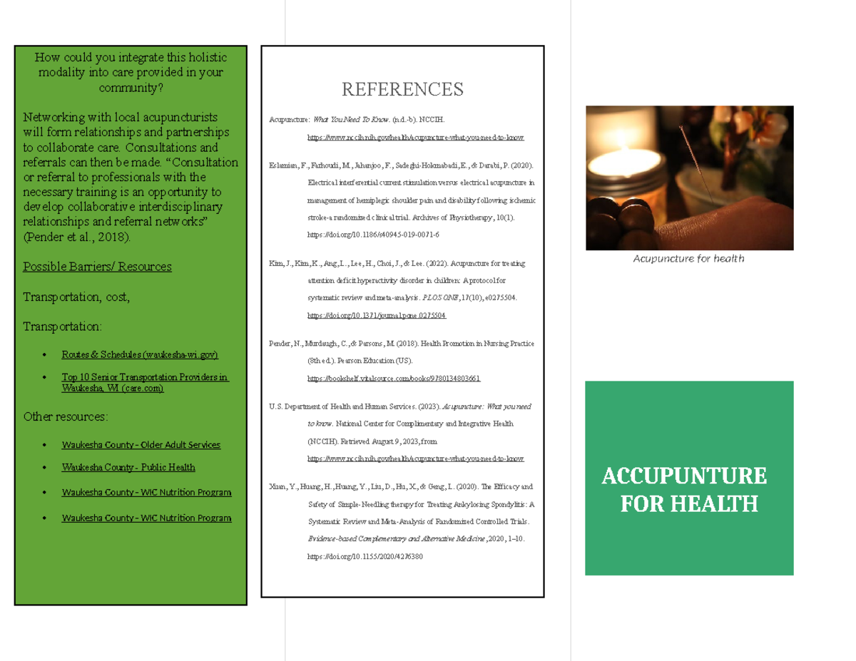 Week 6 Pamphlet - Acupuncture for health ACCUPUNTURE FOR HEALTH ...