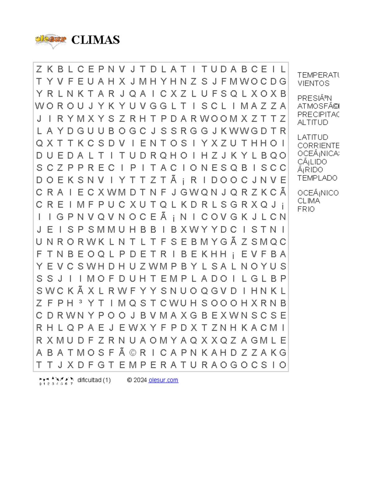 Sopa de letras 563 - CLIMAS Z K B L C E P N V J T D L A T I T U D A B C ...