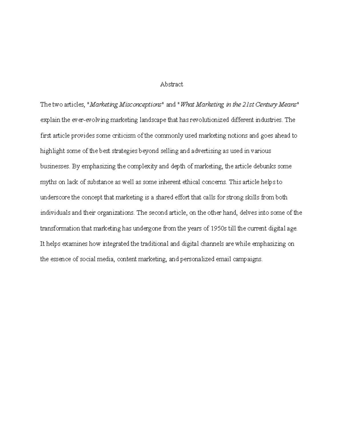 Marketing developmentsnnn - Abstract The two articles, "Marketing ...