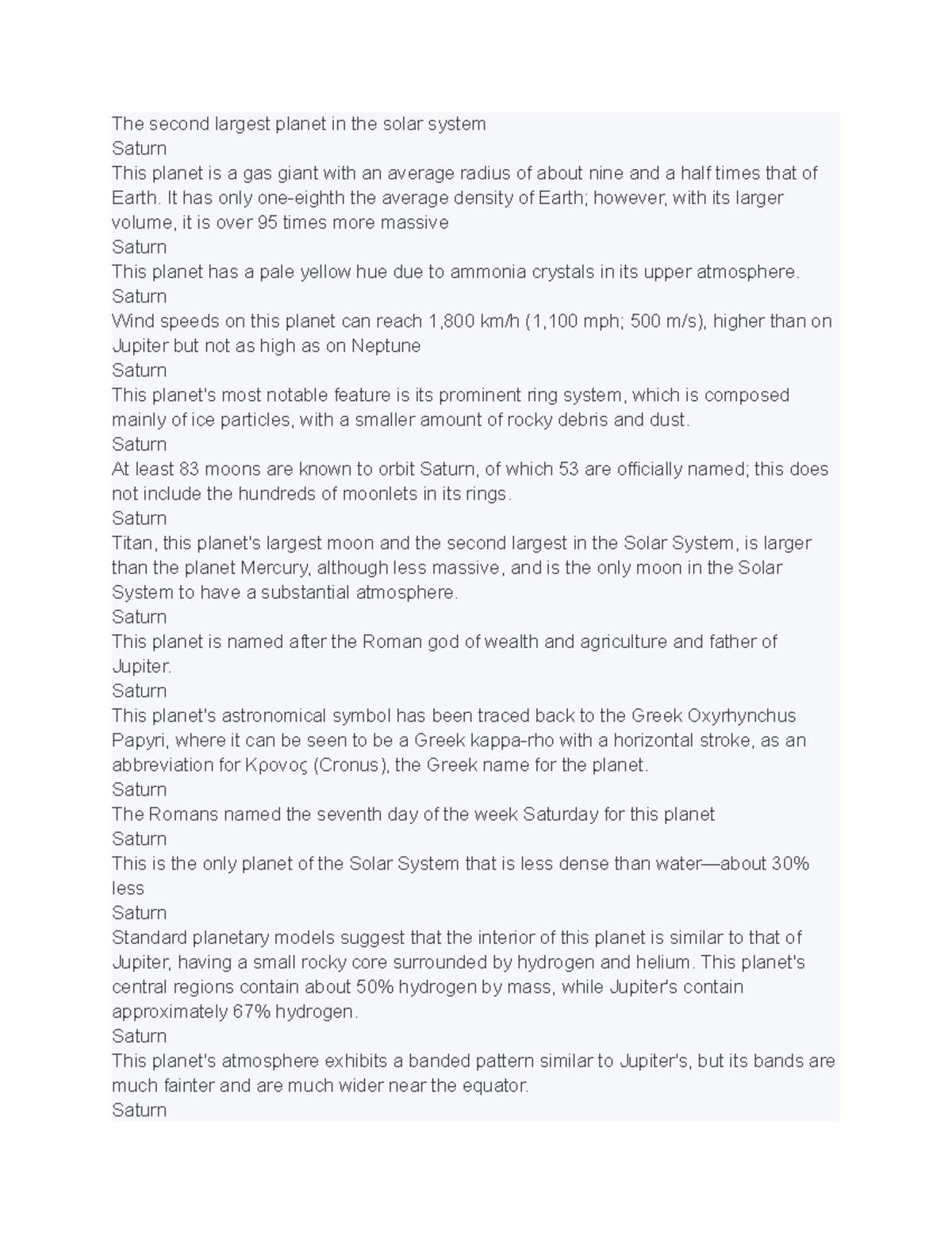 The solar system 3 - These notes are Jupiter facts. - The second ...