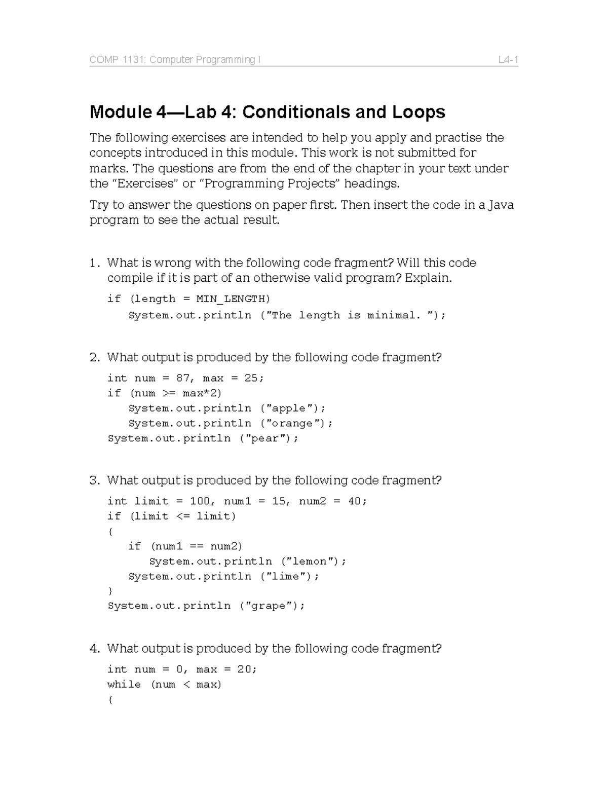 COMP 1131 M4 Lab4 - Lab - COMP 1131: Computer Programming I L4- 1 Module 4—Lab 4: Conditionals ...