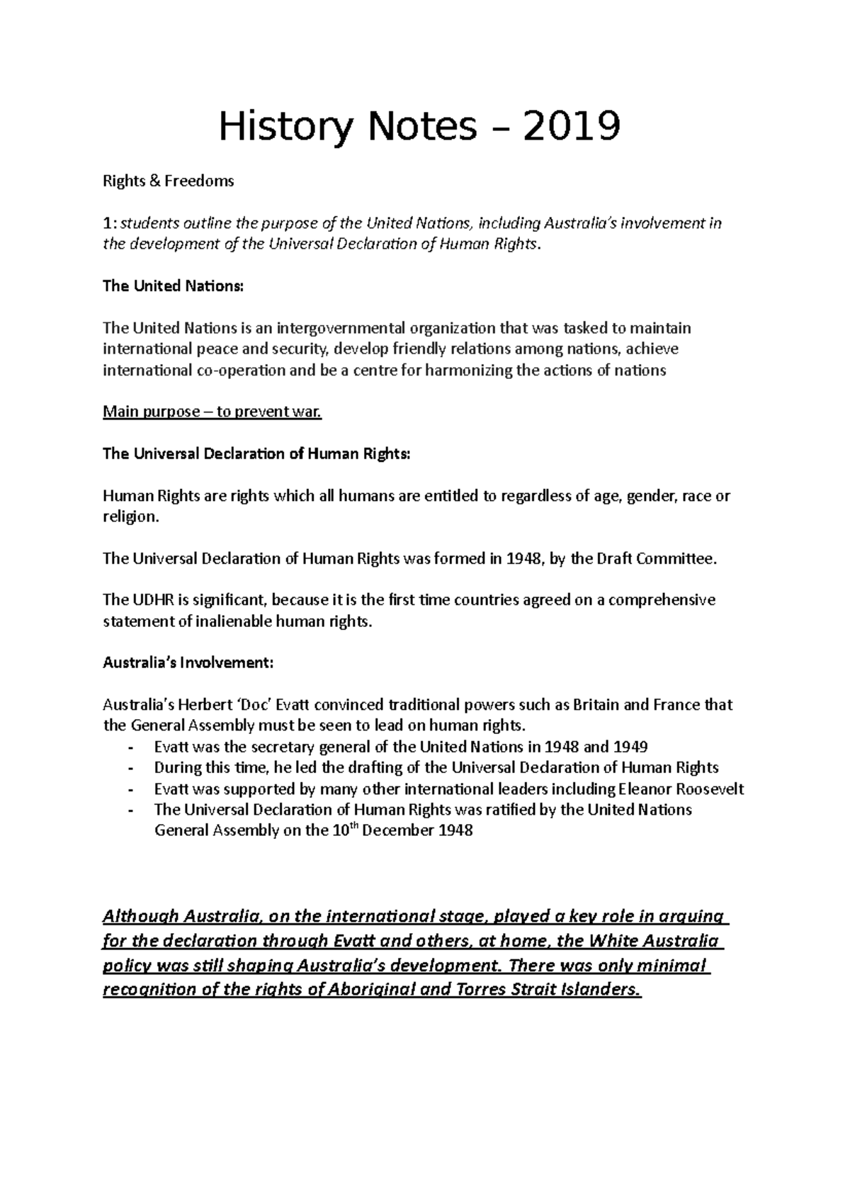 History Notes - Year 10 - Studocu