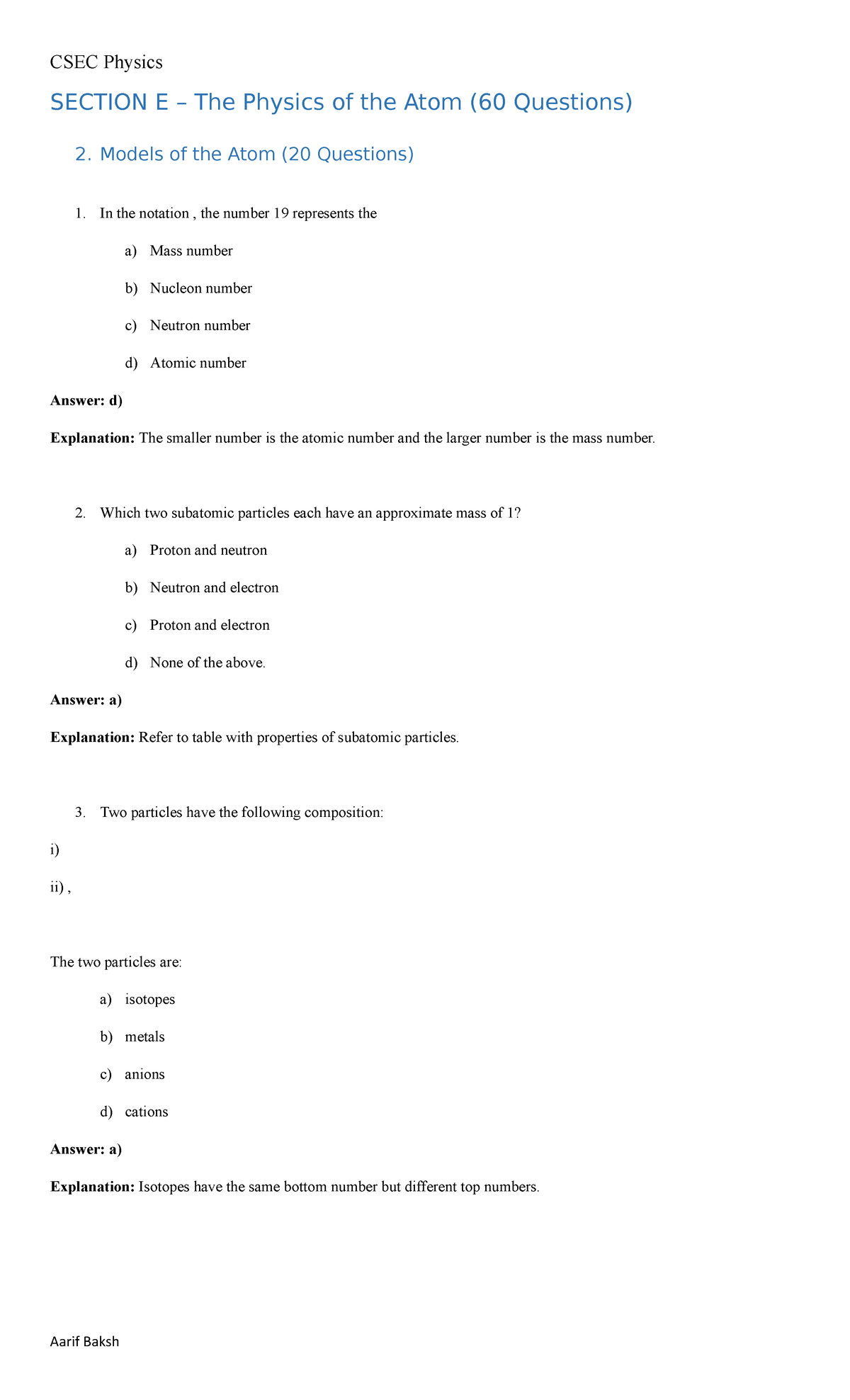 Physics E2 - CSEC Physics SECTION E – The Physics of the Atom (60 ...