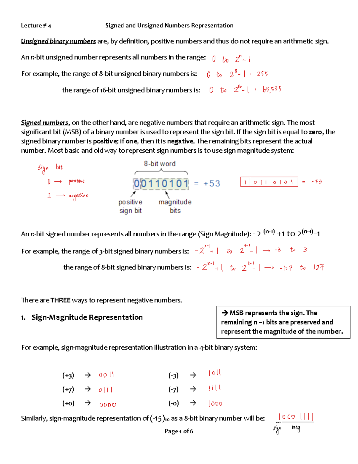Lecture 4 - Professor Yarkin Doroz - Lecture # 4 Signed and Unsigned Numbers Representation ...
