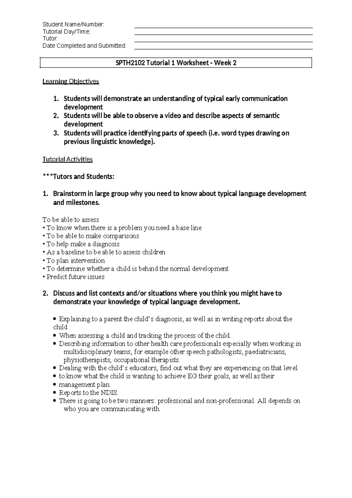 SPTH2102 Tutorial 1 Typical Language development V1-1 - Student Name ...