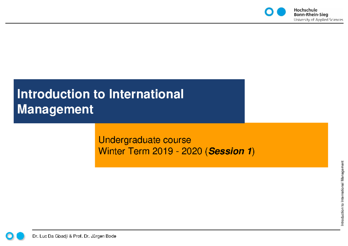 Introduction to International Management WS 19-20 Teil I - Introduction ...