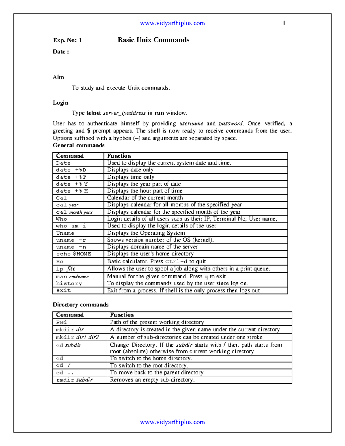 OS record new CS3461 - Exp. No: 1 Basic Unix Commands Date : Aim To study and execute Unix ...