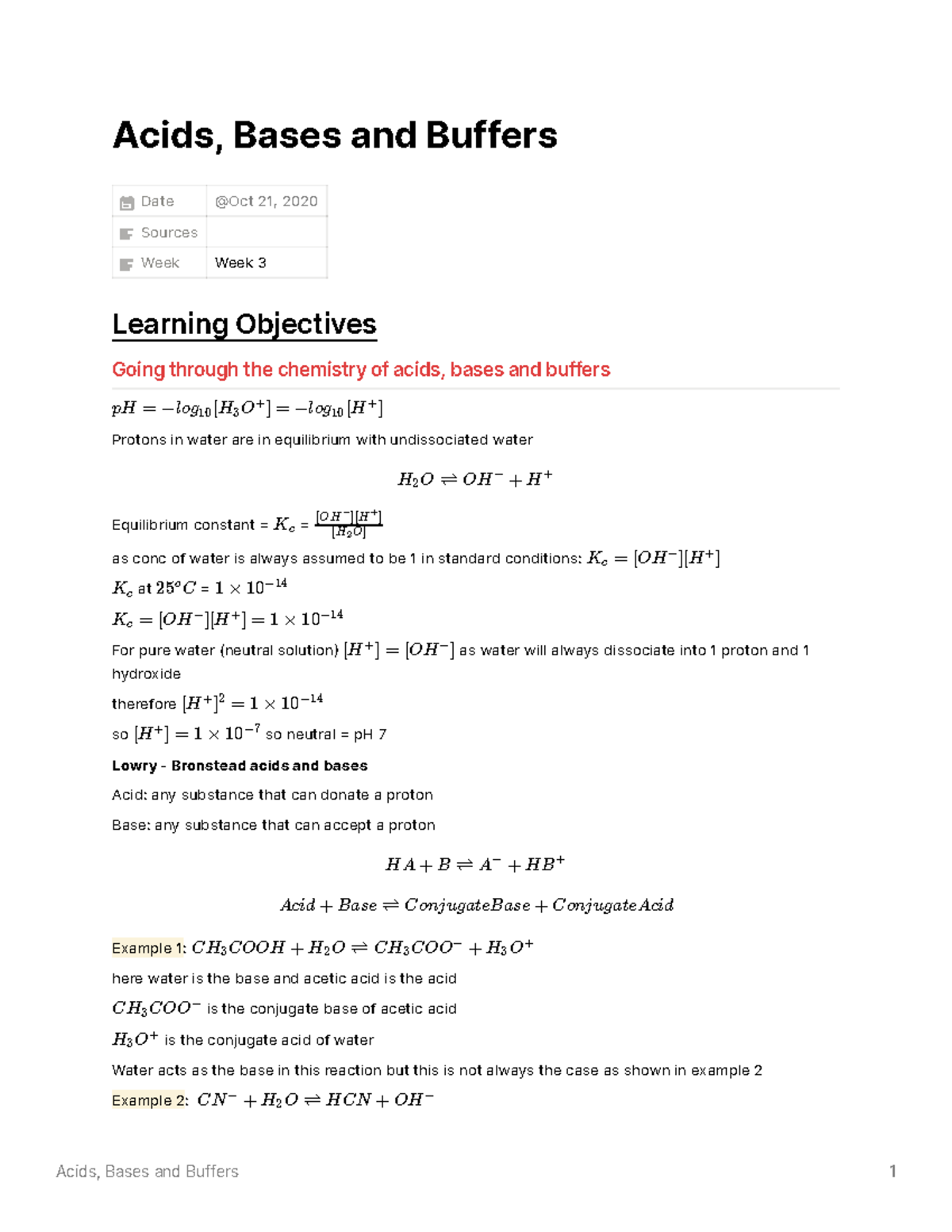 Acids Bases and Buffers - Acids, Bases and Buffers Date Sources Week ...