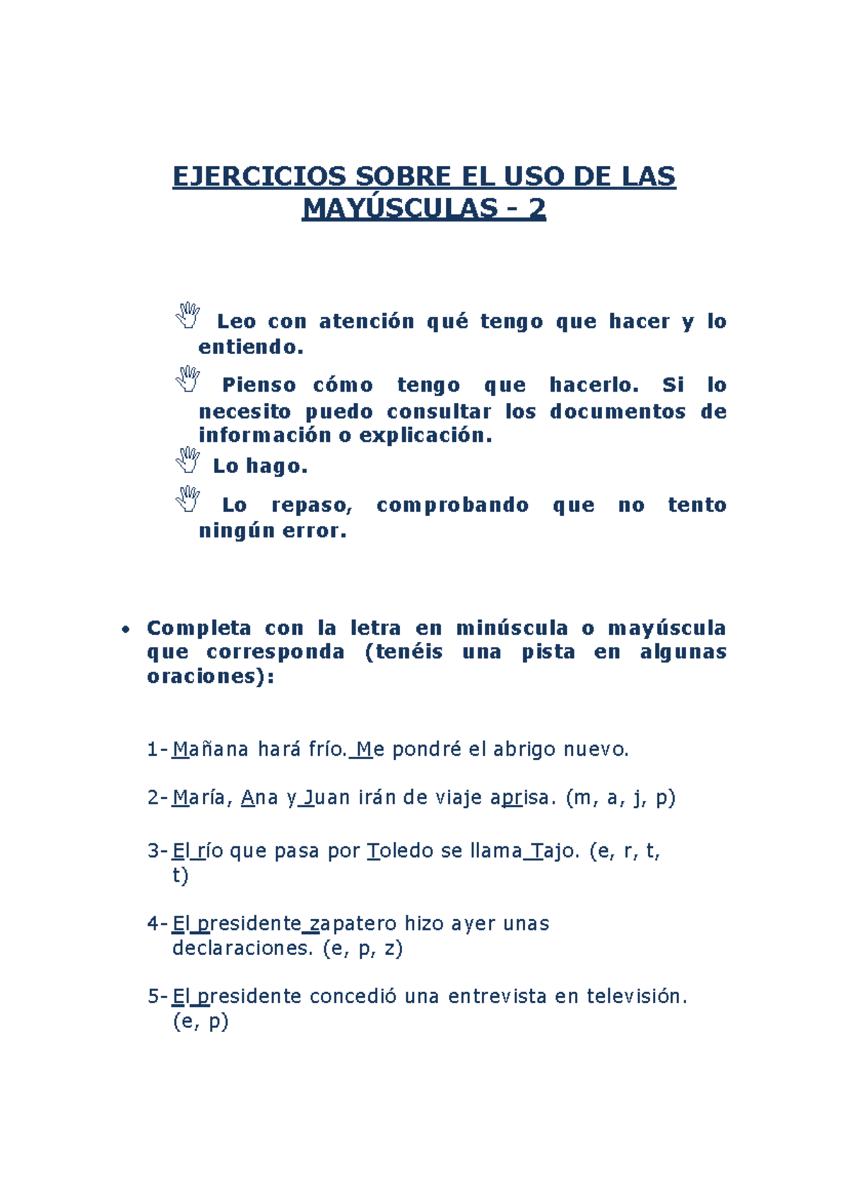 Ejercicios Mayusculas Completado - EJERCICIOS SOBRE EL USO DE LAS MAY ...