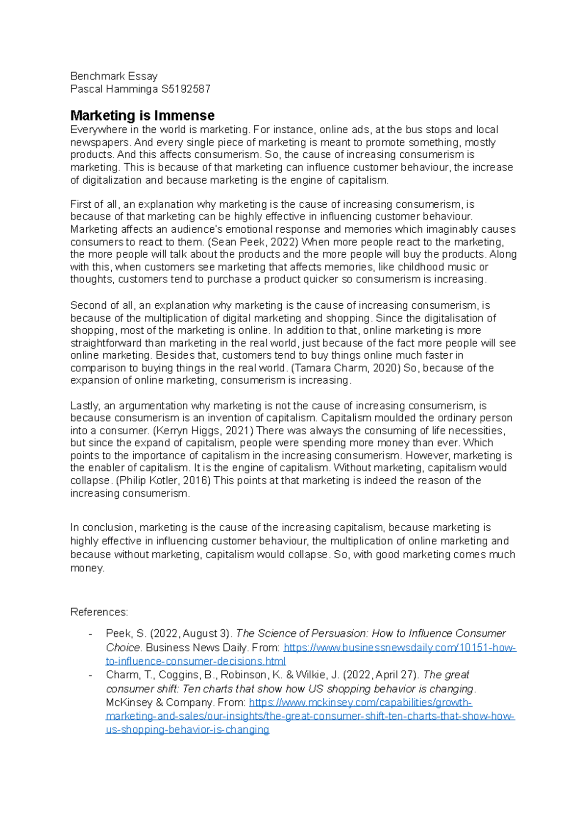 Benchmark Essay - here you go - Benchmark Essay Pascal Hamminga S ...