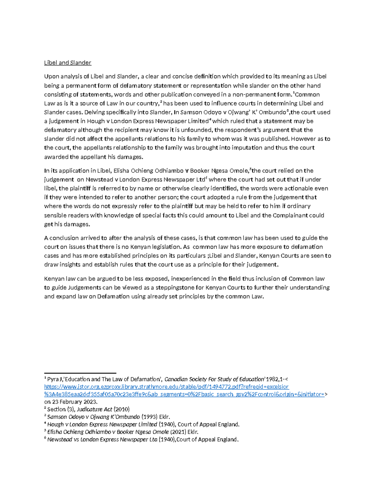 Defamation - notes - Libel and Slander Upon analysis of Libel and ...