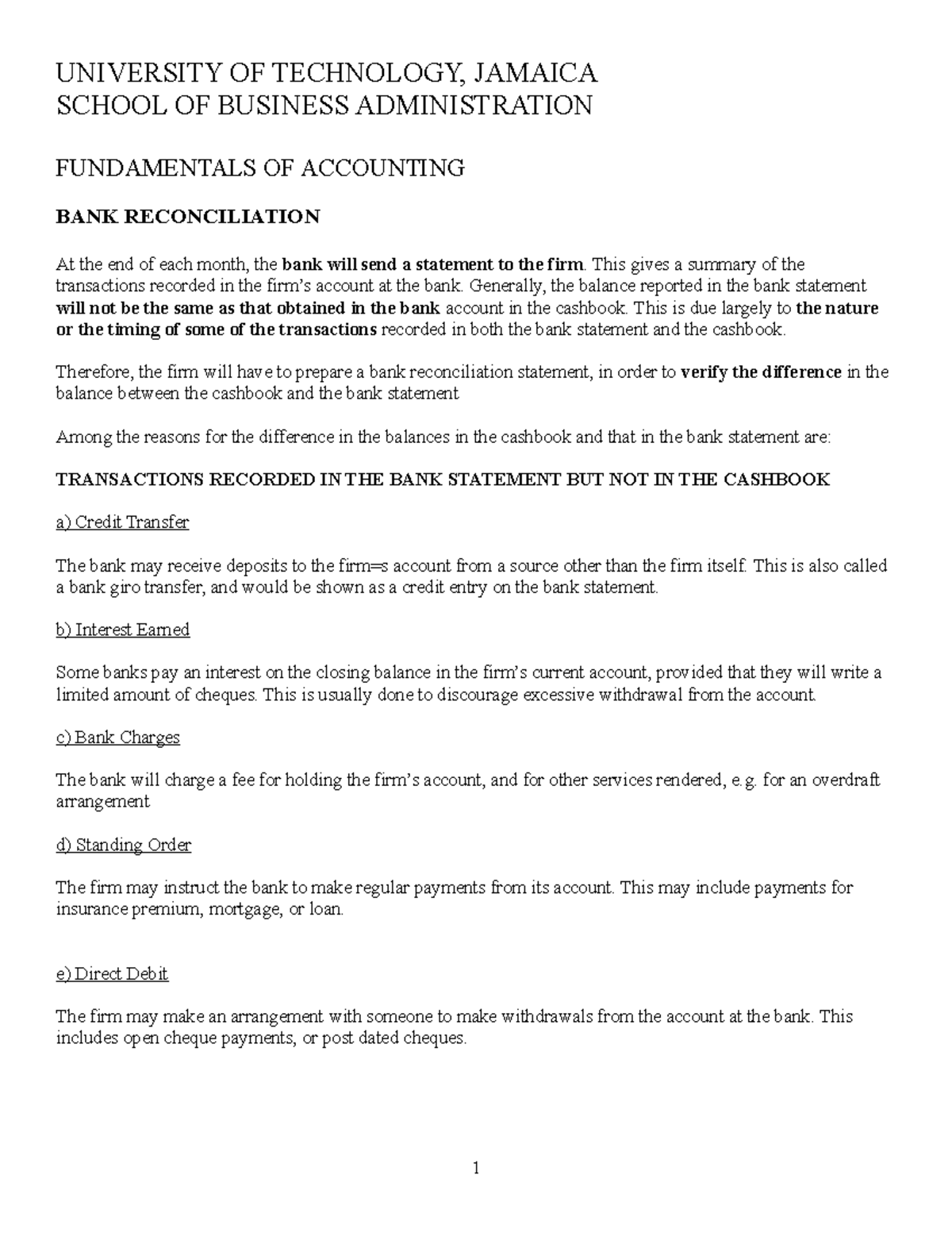 Bank Reconciliation - lecture notes on bank recon for accounts ...