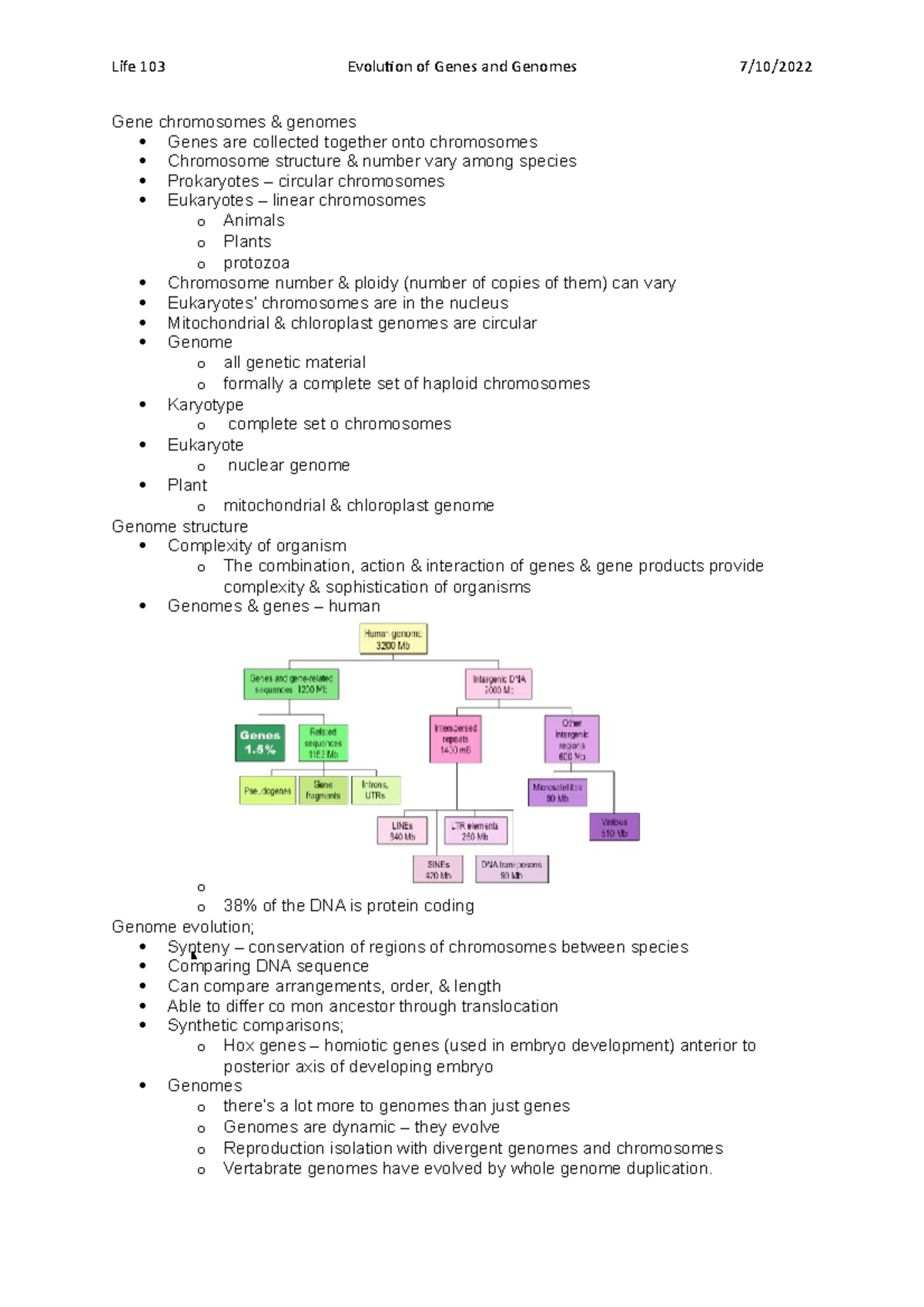 Evolution of genes to genomes - Life 103 Evolution of Genes and Genomes ...