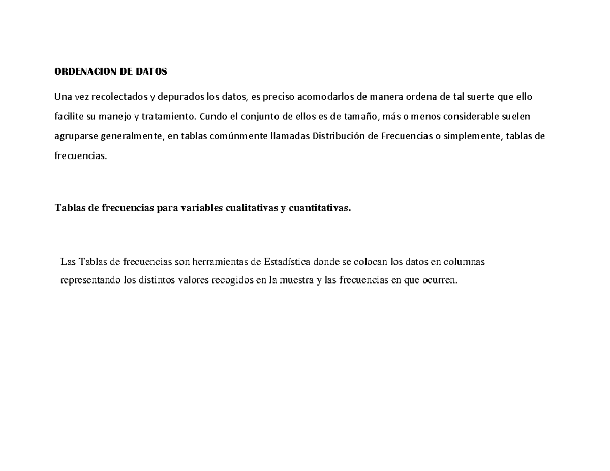 Ordenación de Datos - ORDENACION DE DATOS Una vez recolectados y ...
