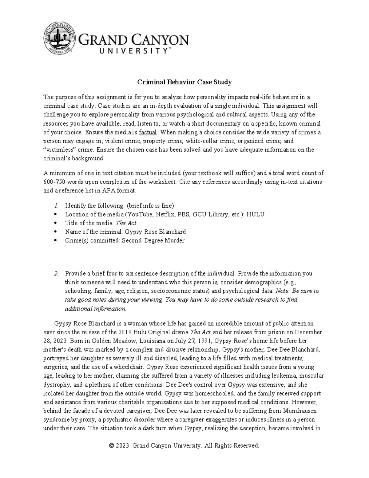 PSY-255-Criminal Behavior Case Study - Criminal Behavior Case Study The ...