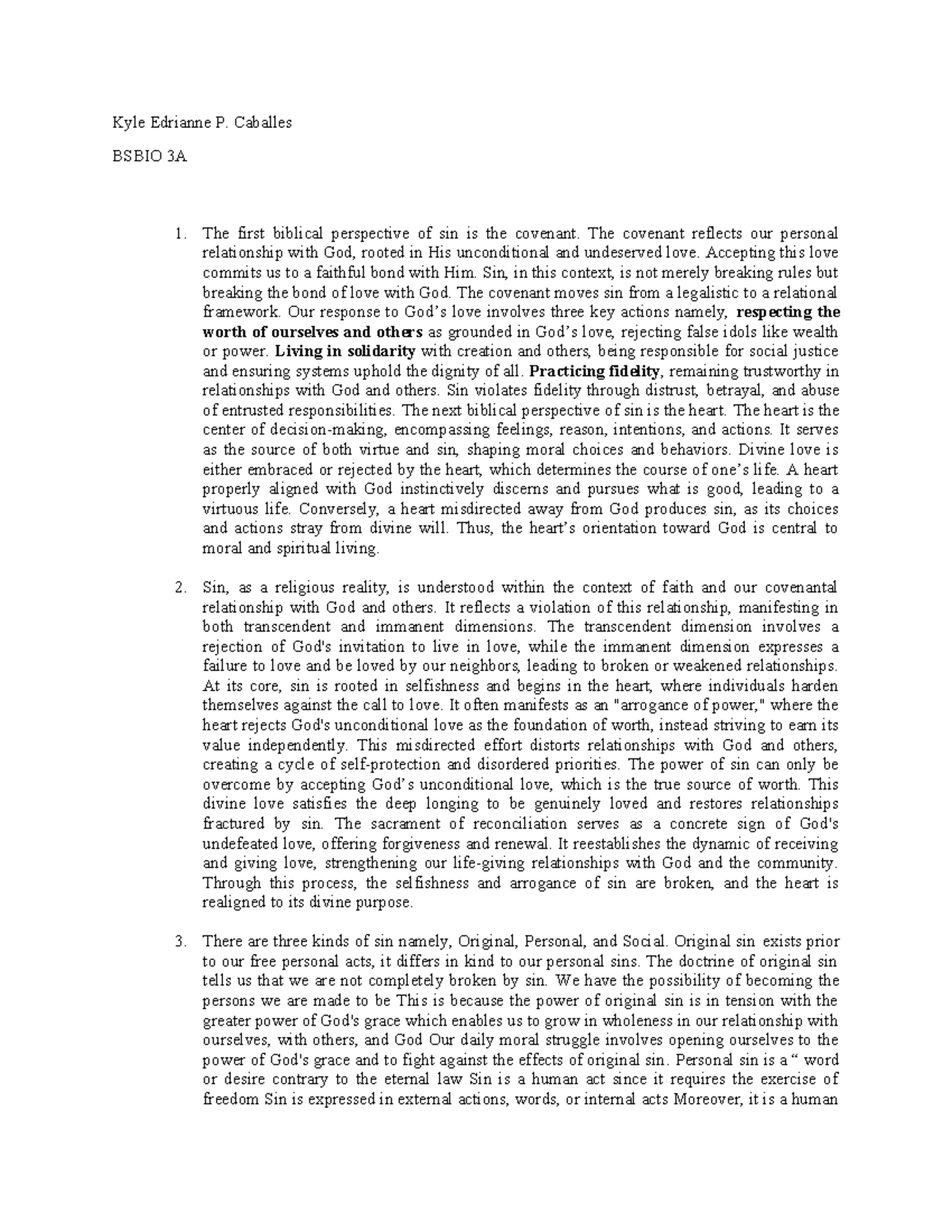 theo finals essay - Kyle Edrianne P. Caballes BSBIO 3A 1. The first ...