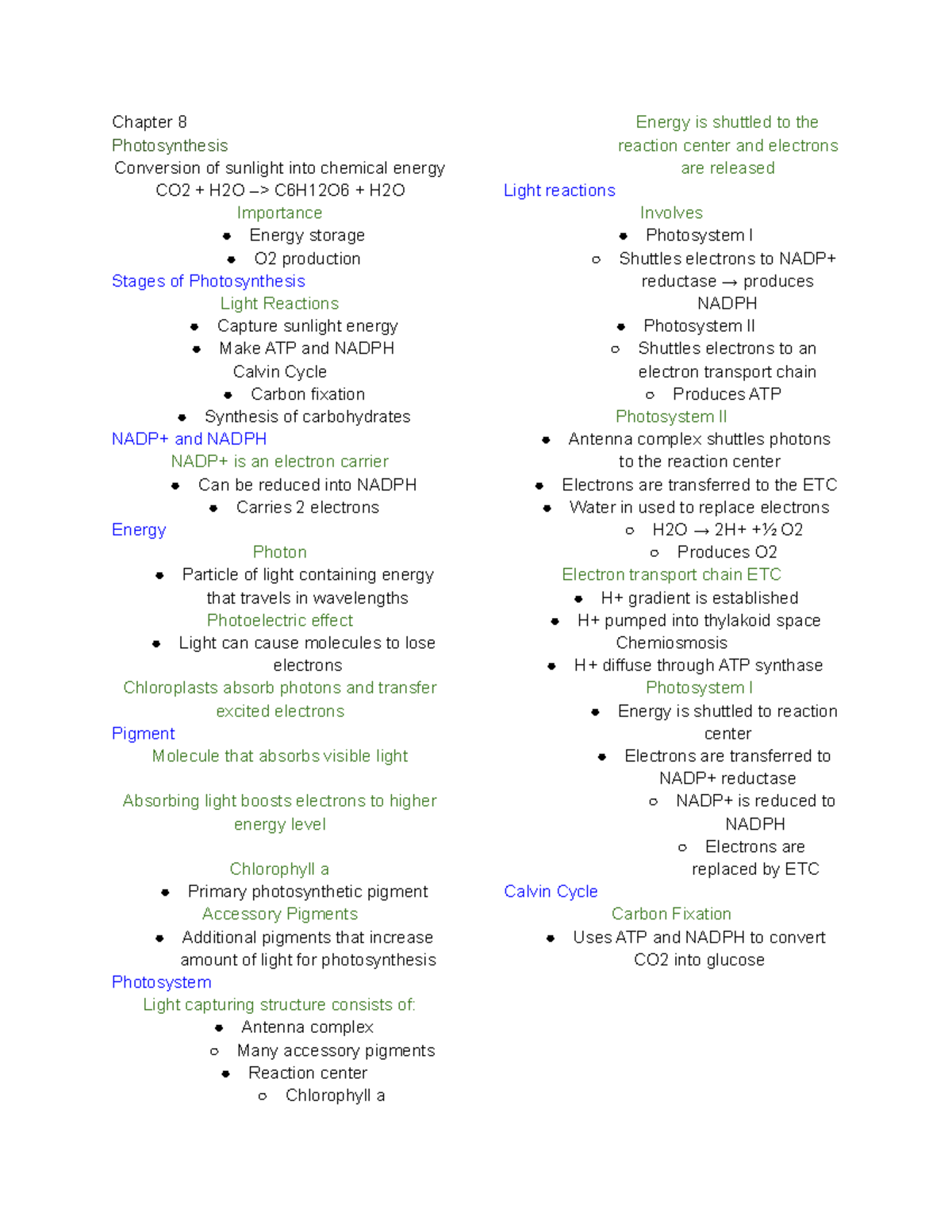 Chapter 8 Photosynthesis - Chapter 8 Photosynthesis Conversion of ...