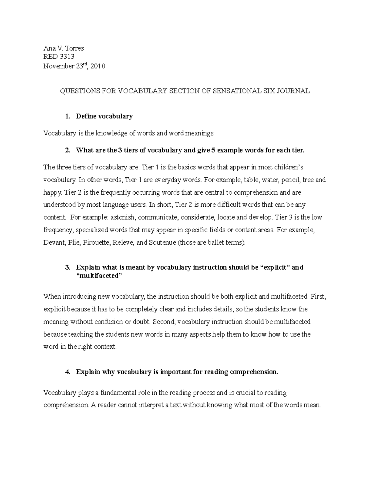 Vocabulary+ Section+OF+ Sensational+SIX+ Journal - Ana V. Torres RED ...