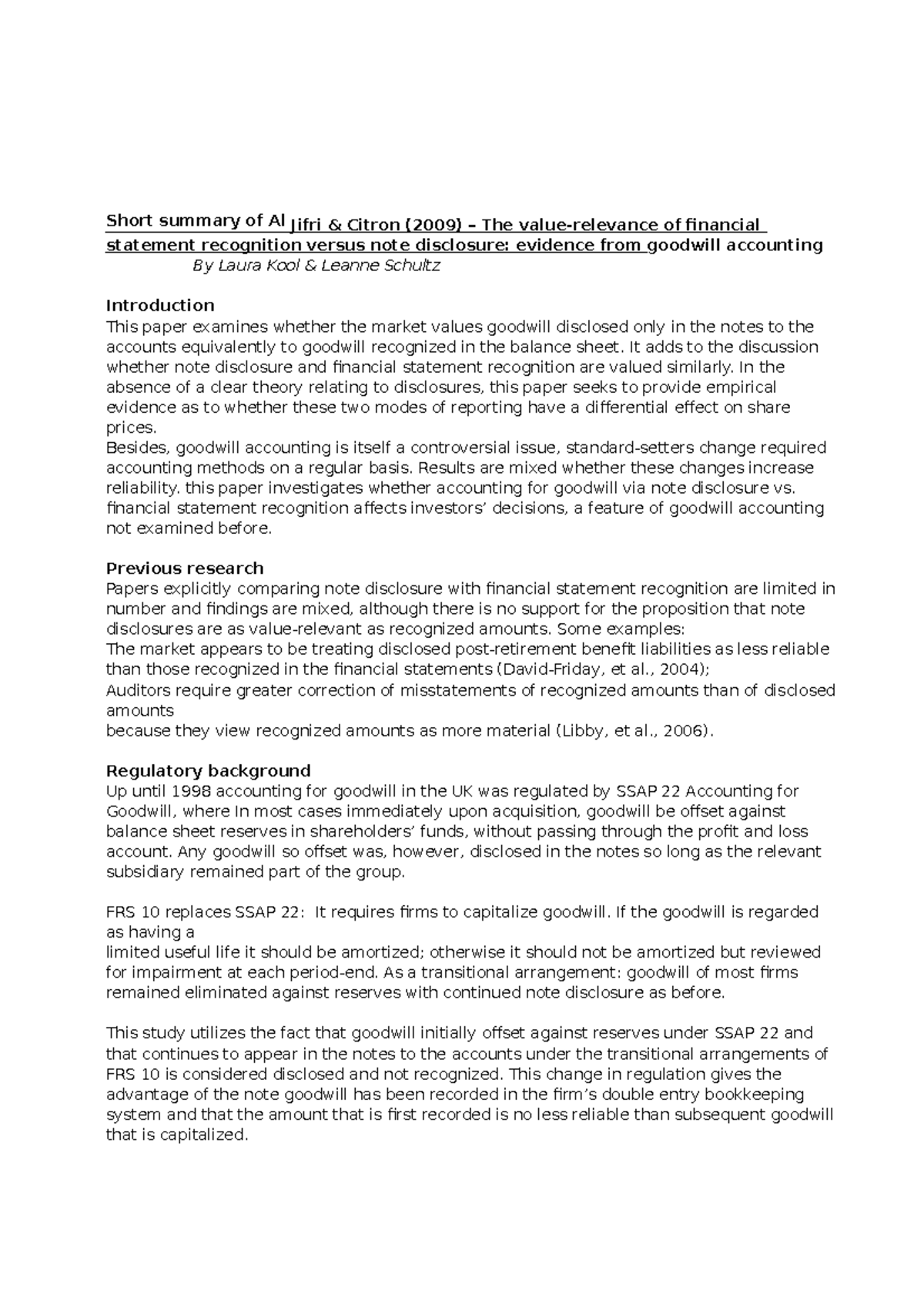 Short summary Al Jifri & Citron - Short summary of Al Jifri Citron ...
