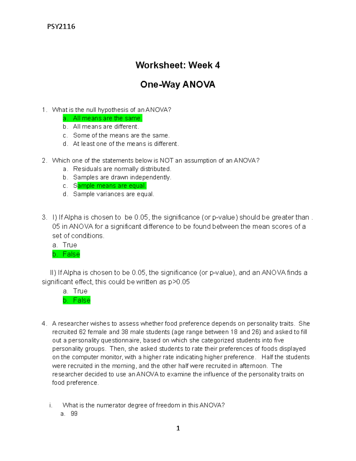 Worksheet Week4 2020 - Lecture notes ,,,, - Worksheet: Week 4 One-Way ...