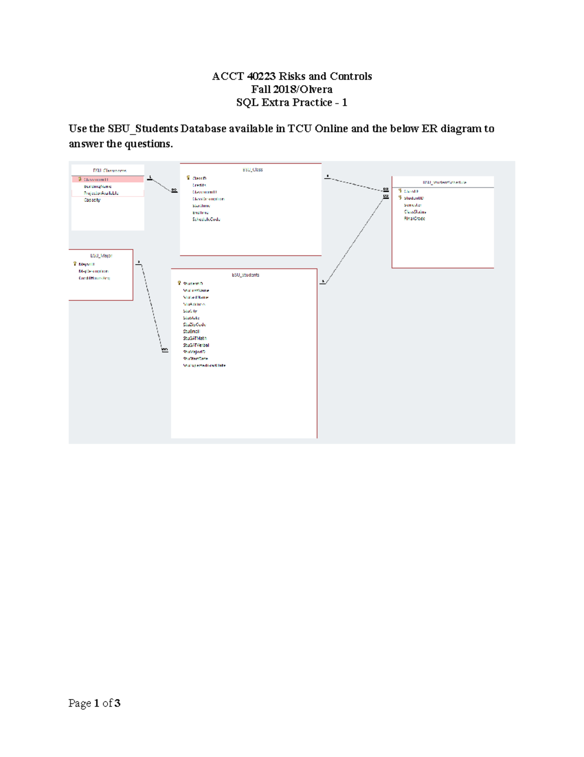SQL Extra Practice 1 - Professor Renee Olvera. Required course for all ...