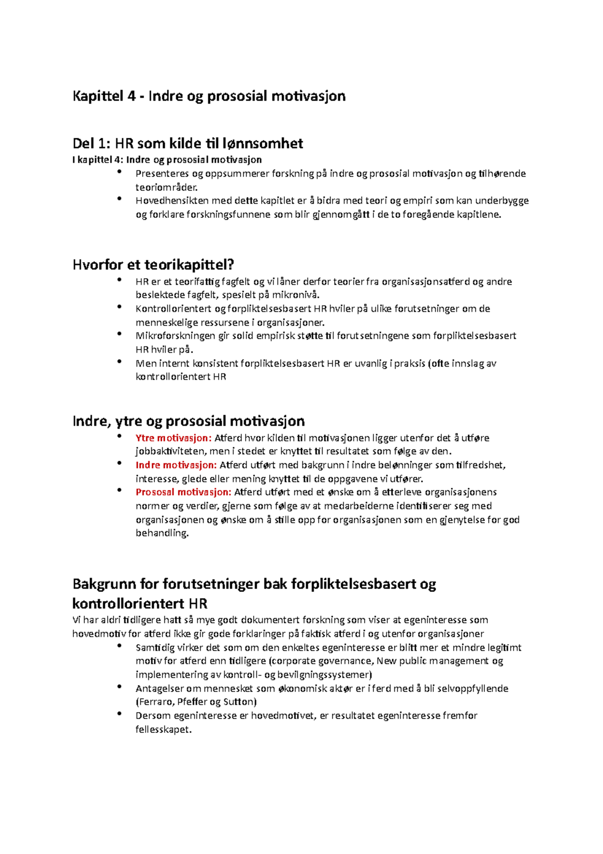 Indre og prososial motivasjon - - Studocu