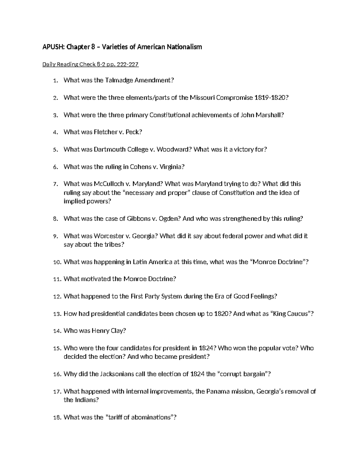 Apush-Chapter 8-2Daily Reading Checkpp - APUSH: Chapter 8 – Varieties ...