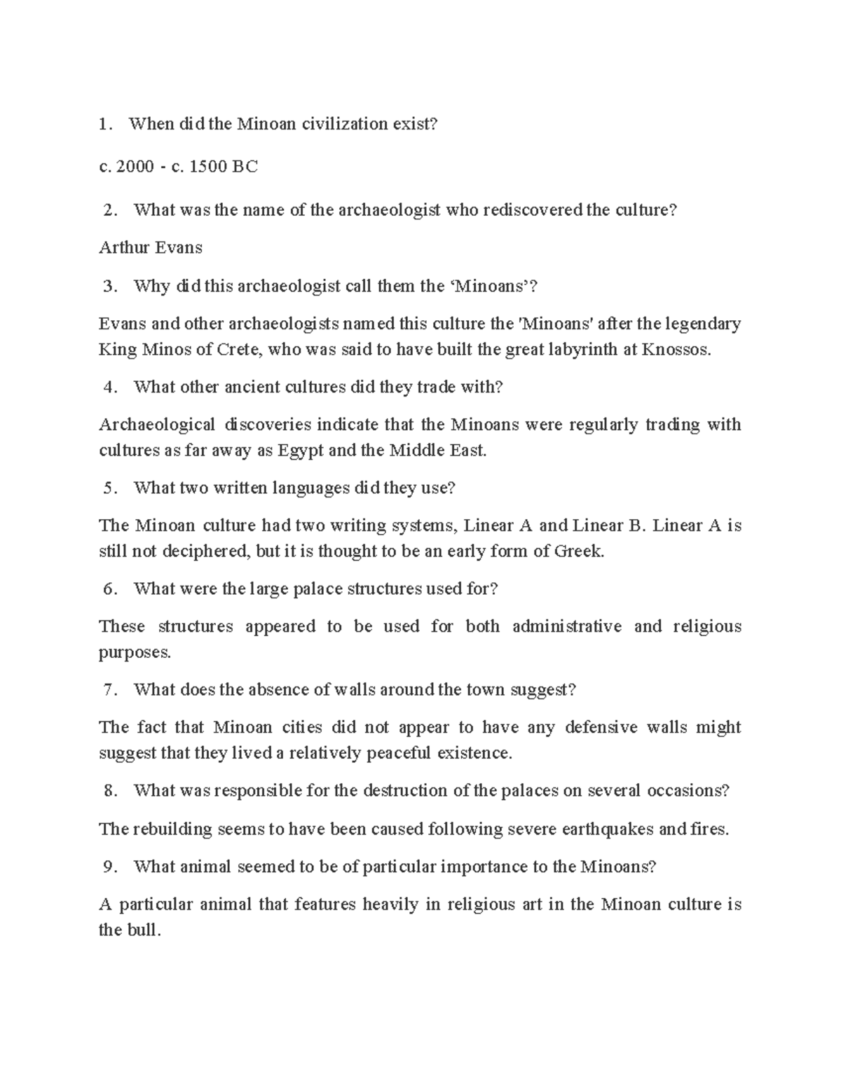 Minoans & Mycenaean questions - When did the Minoan civilization exist ...