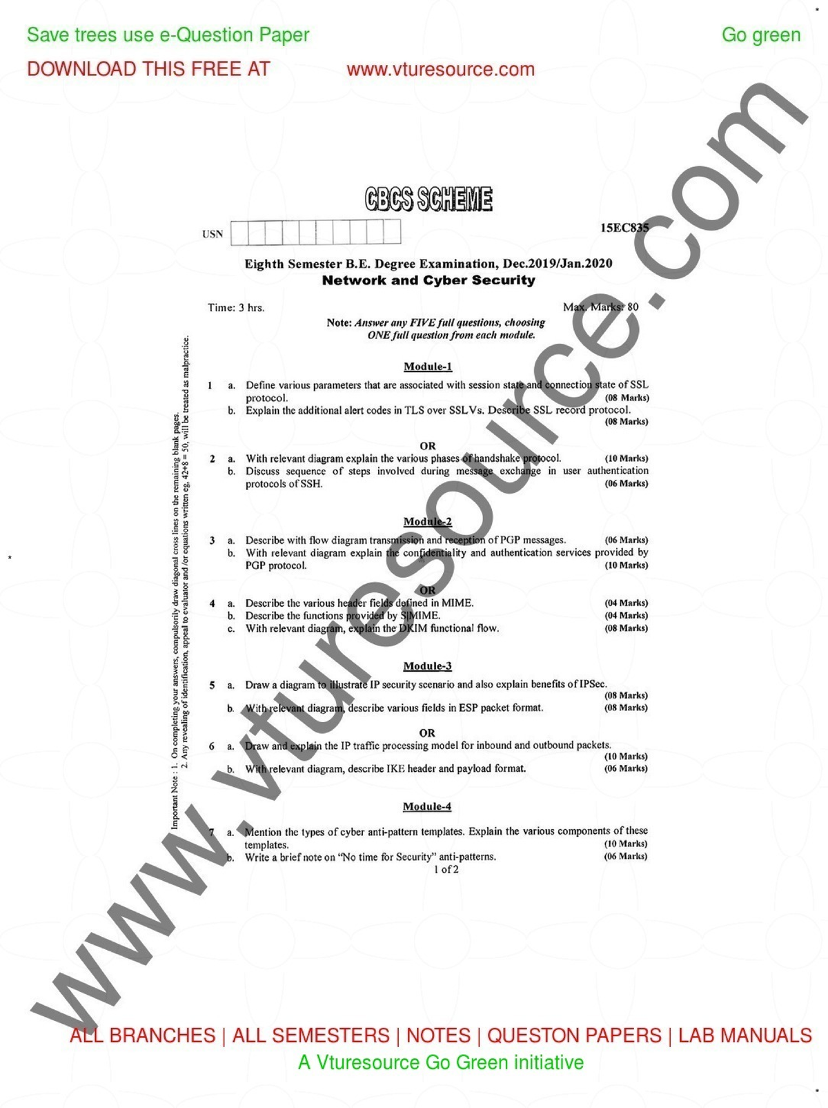 Jan-2020 - Question paper - Wireless Communication and 4G LTE Networks ...