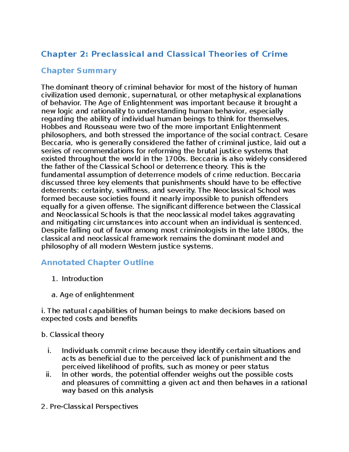 Ch.2 crju370 - preclassical and classical theories of crime, the age of ...