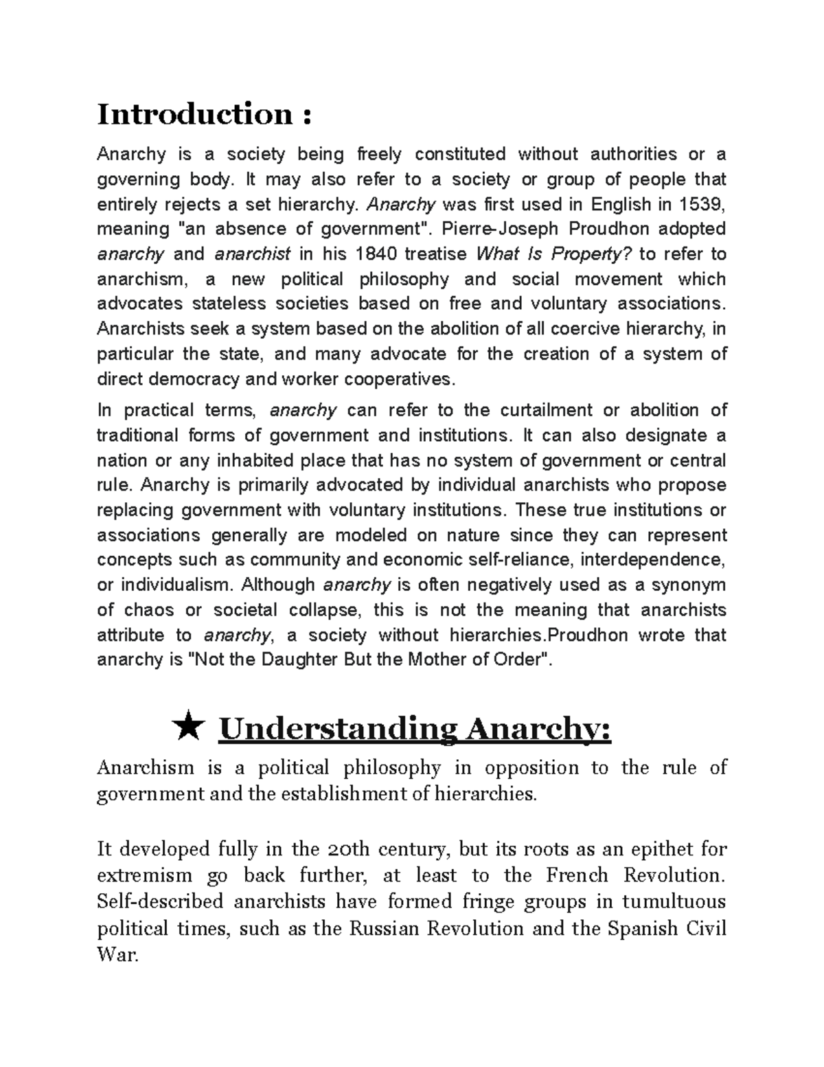 Anarchy - tutorial work - Introduction : Anarchy is a society being ...