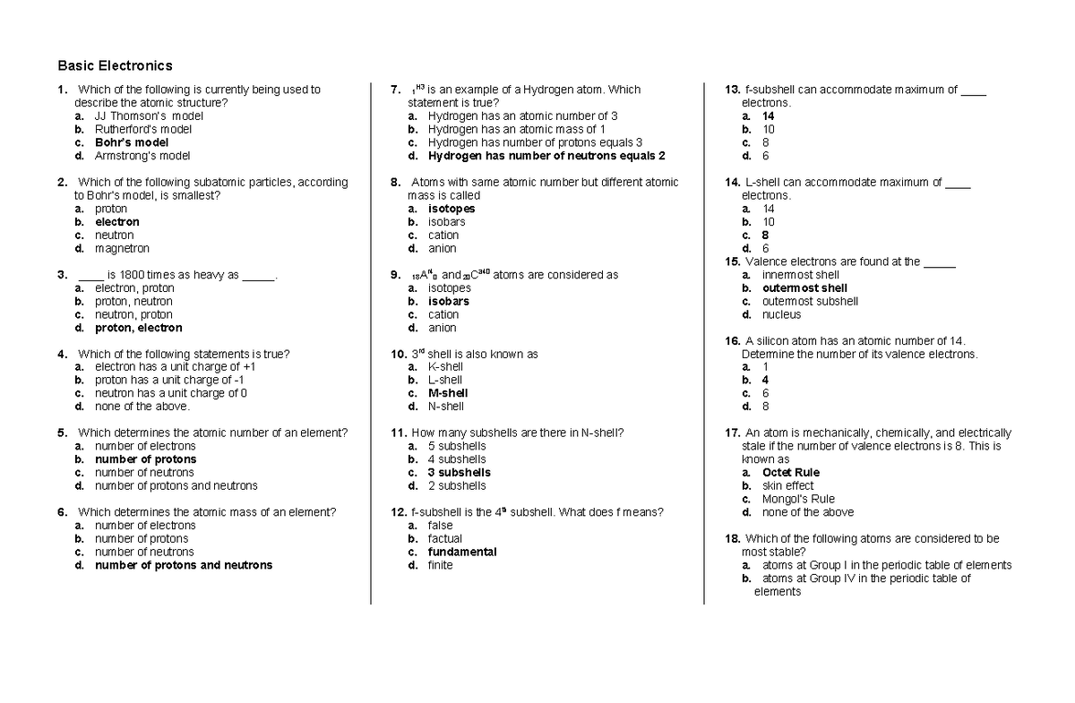 FINAL 2017, questions and answers - Basic Electronics H3 1. Which of ...
