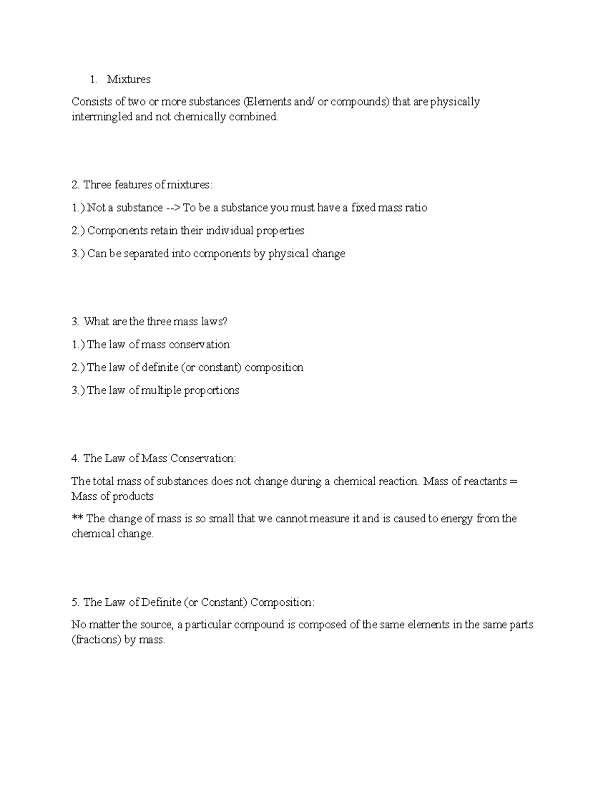 Chem 2 - Homework notes - Mixtures Consists of two or more substances ...