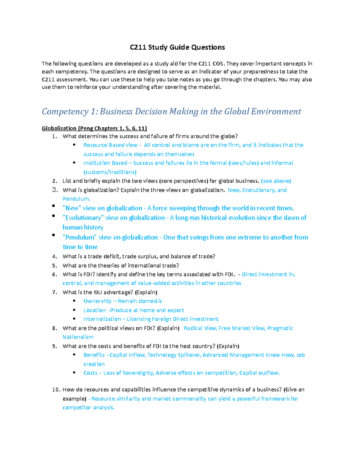 C211 Study Guide Questions - They cover important concepts in each competency. The questions are ...