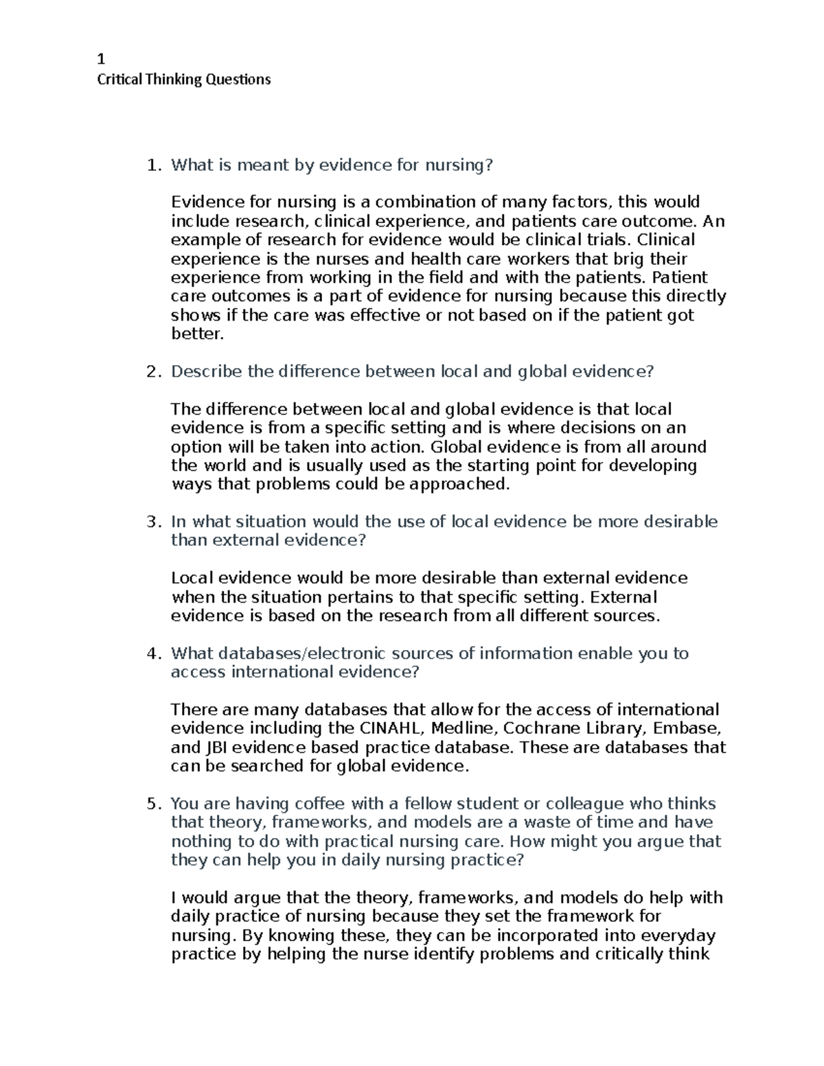 Critical Thinking Questions - Module 1 - 1 Critical Thinking Questions ...